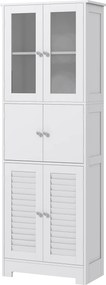 HOMCOM Sloupcový pomocný nábytek do koupelny s 6 dveřmi, nastavitelnými policemi a protiskluzovým designem moderní koupelnová skříň 60x30x170,5 cm bíl