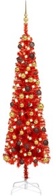 Úzký vánoční stromek s LED a sadou koulí červený 180 cm,  3078041 HangarStore.cz