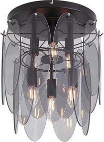 Art Deco stropní svítidlo černé s oválným kouřovým sklem 6-světelné - Mochan