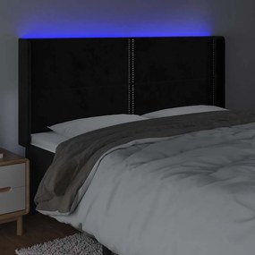 Čelo postele s LED černé 203 x 16 x 118/128 cm samet 3123976