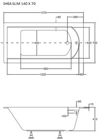 NIKIDO - B Akrylátová vana SHEA SLIM 140x70, 150x70, 160x70, 170x70 Velikost: 140x70