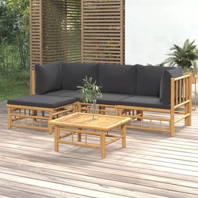vidaXL 5dílná zahradní sedací souprava krémově bílé podušky bambus [3155210] Barva polštáře: Krémová