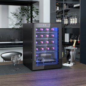 HOMCOM Chladnička na víno 20 lahví 53L 5-18 ℃ Kompresorová chladnička na nápoje se skleněnými dveřmi s ochranou proti UV záření, chladnička na lahve …