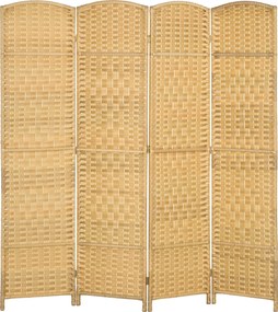 HOMCOM Skládací Paraván 4 Panely 180x180 cm - Ochranná Záclona pro Kancelář a Ložnici v Přírodním Stylu
