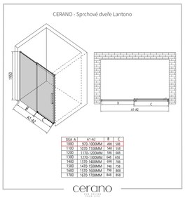 CERANO - Sprchové posuvné dveře Lantono L/P - 8 mm - černá matná, grafitové sklo - 100x195 cm, CER-CER-8050BD7235