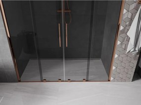 Mexen Velar Duo, posuvné sprchové dveře do otvoru 200 cm, 8mm šedé sklo, růžové zlato, 871-200-000-42-60
