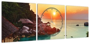Obraz nádherné pláže (s hodinami) (90x30 cm)