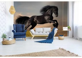 DIMEX | Samolepicí vliesová fototapeta na zeď Černý kůň MA-5-0228 | 375 x 250 cm | zelená, modrá, černá