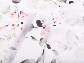 Biante Bavlněný závěs Sandra SA-288 Eukalyptus s růžovými květy na bílém 150x200 cm