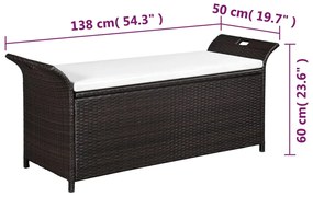 vidaXL Marketos Úložná lavice s poduškou 138 cm polyratan hnědá