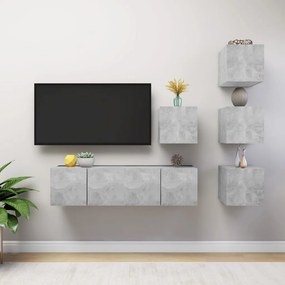 6dílný set TV skříněk betonově šedý dřevotříska 3079140
