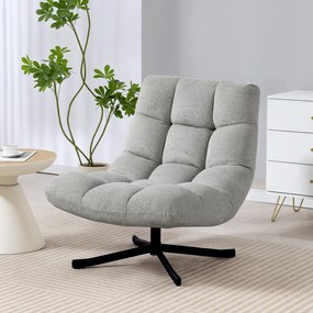 HOMCOM Otočné křeslo lounge s širokým sedákem, voděodpudivá chenille úprava, zkřížené ocelové nohy, světle šedá