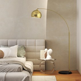 HOMCOM Oblouková lampa, stojací lampa, výškově nastavitelná, nožní vypínač, podstavec s efektem mramoru, 170-180cm, zlatá/černá