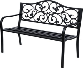Outsunny 2-místná zahradní lavička s rozkládacím stolem, nosnost 240 kg, zahradní nábytek pro terasu a venkovní prostory 150x58.5x90 cm Černá | Aosom