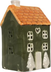 Zelený keramický domek na čajovou svíčku Lamont - 9*8*15 cm