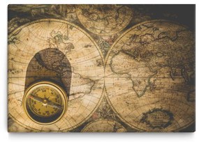 Malvis ® Obraz kompas na mapě Velikost (šířka x výška): obdélník - 150x100 cm