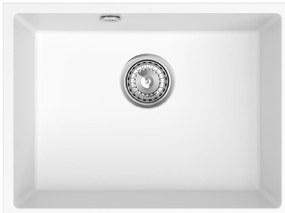 Sink Quality Crypton 60, kuchyňský granitový dřez 535x400x205 mm + chromový sifon, bílá, SKQ-CRY.W.1KBO.60.X