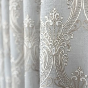 Voálová Luxusní vyšívaná záclona Versailles  White and Beige metráž Ervi 3634-15