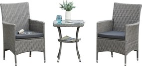 Souprava zahradního nábytku Outsunny Poly Rattan, venkovní lounge nábytek na balkon pro 2 osoby, 3-dílná sedací souprava, 2 křesla, stůl a polstry, za