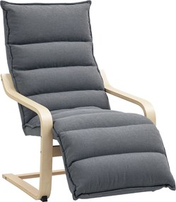 HOMCOM tmavě šedé dřevěné relaxační křeslo s sametovým potahem, nastavitelná opěrka na nohy, moderní design pro obývací pokoj a lounge | Aosom