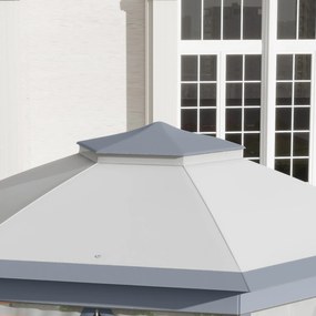 Outsunny skládací pavilon 4 x 4 m Šestiúhelníkový design Sítě proti hmyzu, voděodolná ventilační střecha pro grilovací párty Šedá+Bílá