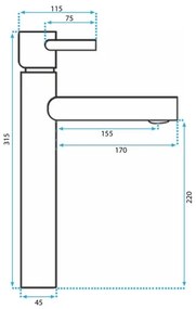 REA-B0229 - Umyvadlová baterie TESS 31,5 cm černá