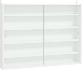 HOMCOM Nástěnná vitrína s nastavitelnými policemi a 2 posuvnými skleněnými dveřmi na kolekce parfémů a dekorativních figurín 80x9,5x60 cm Bílá