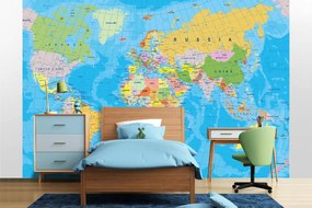 DIMEX | Samolepicí vliesová fototapeta na zeď Mapa světa na glóbu MA-5-1503 | 375 x 250 cm | zelená, modrá, žlutá, růžová