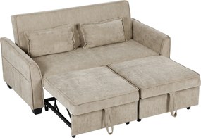 HOMCOM 4-v-1 2-místná rozkládací pohovka, rohová rozkládací pohovka z chenillu 167 cm, nastavitelná opěrka zad, široké sedadlo, světle hnědá