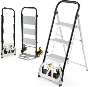 Costway 2-in-1 Skládací vozík a žebřík hliníková 3-stupňová stolička
