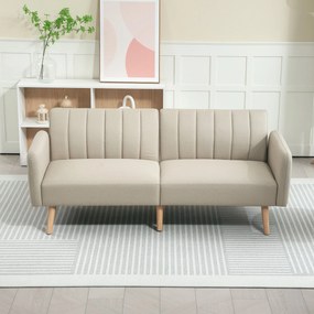HOMCOM Šedý 2-místný rozkládací pohovka se skandinávským designem, sklápěcí opěradlo v 3 pozicích, dřevěné nohy, látkový vzhled v béžové barvě