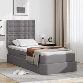 Postel s úložným prostorem s čelo Šedá 90 x 190 cm Umělá kůže 3371647
