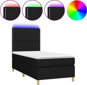 Box spring postel s matrací a LED černá 90x200 cm textil 3135327