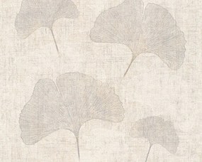 Vliesová tapeta listy Gingo, metalický efekt, béžová, stříbrná, hnědá 32265-3 / Tapety na zeď 322653 Borneo (0,53 x 10,05 m) A.S.Création
