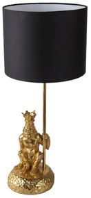 Zlatá stolní lampa s opicí a korunkou a černým stínidlem Monkey King – 23x45 cm