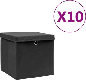 vidaXL Úložné boxy 10 ks netkaná textilie 28 x 28 x 28 cm [325218] Barva: černá s víky