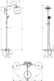 Hansgrohe Croma 220, sprchový set Showerpipe s termostatem, 220 mm, 1 proud, chromová, HAN-27223000