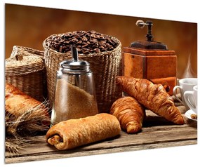Obraz croissantů a kávy (120x80 cm)