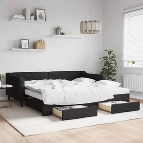 Válenda s přistýlkou a zásuvkami černá 100 x 200 cm textil 3197487