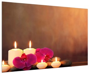Relaxační obraz svíček s orchidejí (90x60 cm)
