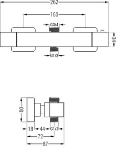 Mexen Tord sprchový set s dešťovou sprchou a termostatickou sprchou Cube, chromová, 77250200-00