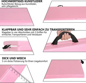 HOMCOM Skládací Cvičební Podložka pro Gymnastiku, Jógu a Pilates 180L x 60W x 5H cm Růžová