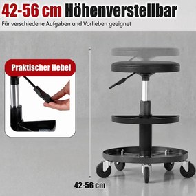Costway Otočná dílenská stolička 42–56 cm se 2 policemi, černá