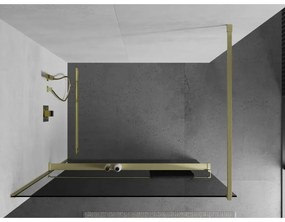 Mexen Kioto+, sprchová zástěna Walk-In s poličkou a věšákem 120 x 200 cm, 8mm šedé sklo, zlatý matný profil, 800-120-121-55-40