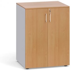 Kancelářská skříň s dveřmi PRIMO, 800 x 640 x 1040 mm, 2 police, šedá / buk