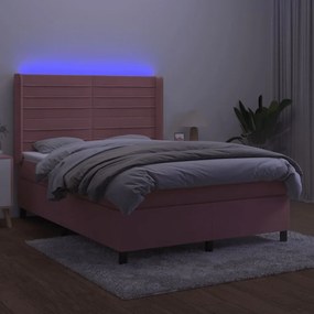 Box spring postel s matrací a LED růžová 140x190 cm samet 3139624