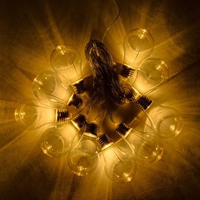 LED party girlanda solární, 5 m, venkovní, teple bílá, 10 diod, průhledné baňky, čirý kabel, IP44