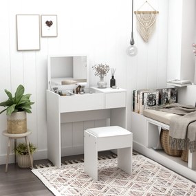 HOMCOM Moderní toaletní stolek 80Š x 40H x 79V cm se sklopným zrcadlem, zásuvkou a úložným prostorem + stůl