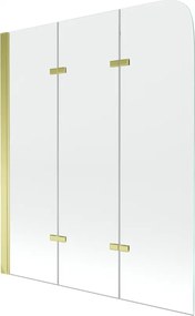 Mexen FELIX, vanová zástěna, 3-křídlová, 120 x 140 cm, zlatá-transparentní, 890-120-003-50-00