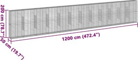 Gabionový koš s víkem 1 200 x 50 x 200 cm pozinkované železo 3295177